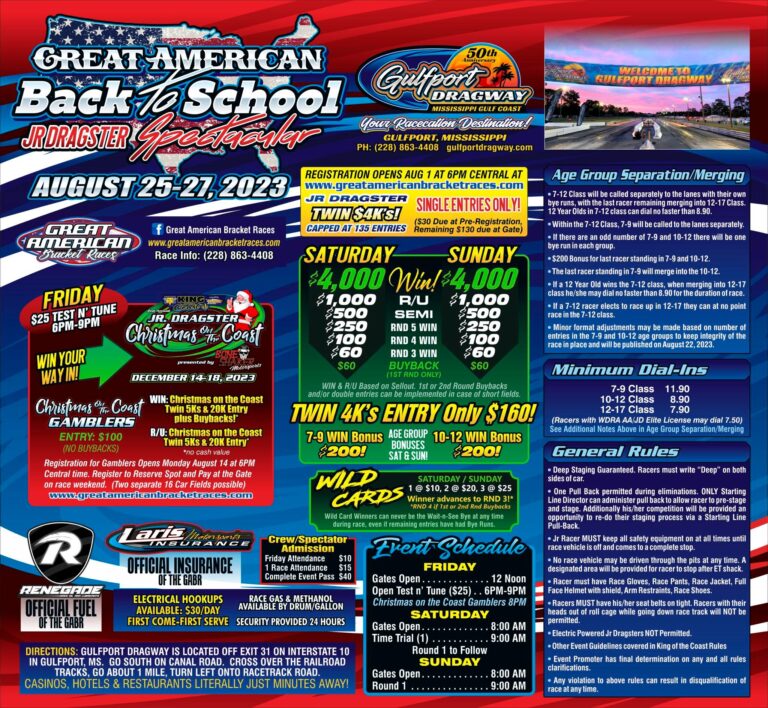 Great American Bracket Races Jr Dragster Back to School Spectacular at ...